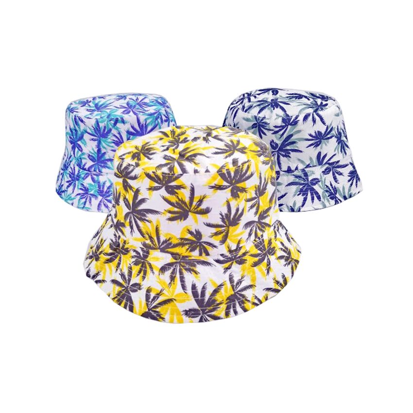 Multicolors Palm Trees Print Reversible Bucket Hat