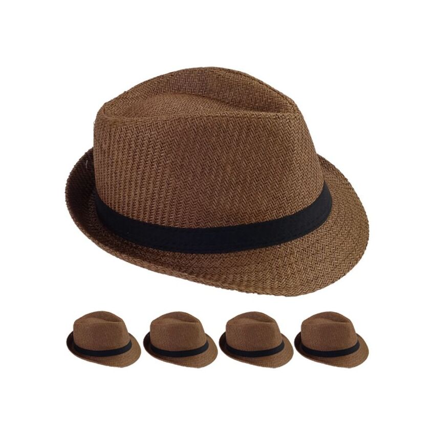 Wholesale Elegant Coffee Color Toyo Straw Trilby Fedora Hats - 60 CM