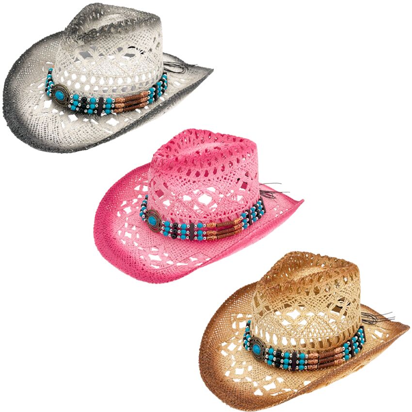 Wholesale Mixed Cowboy Hat with Turquoise Beaded Band