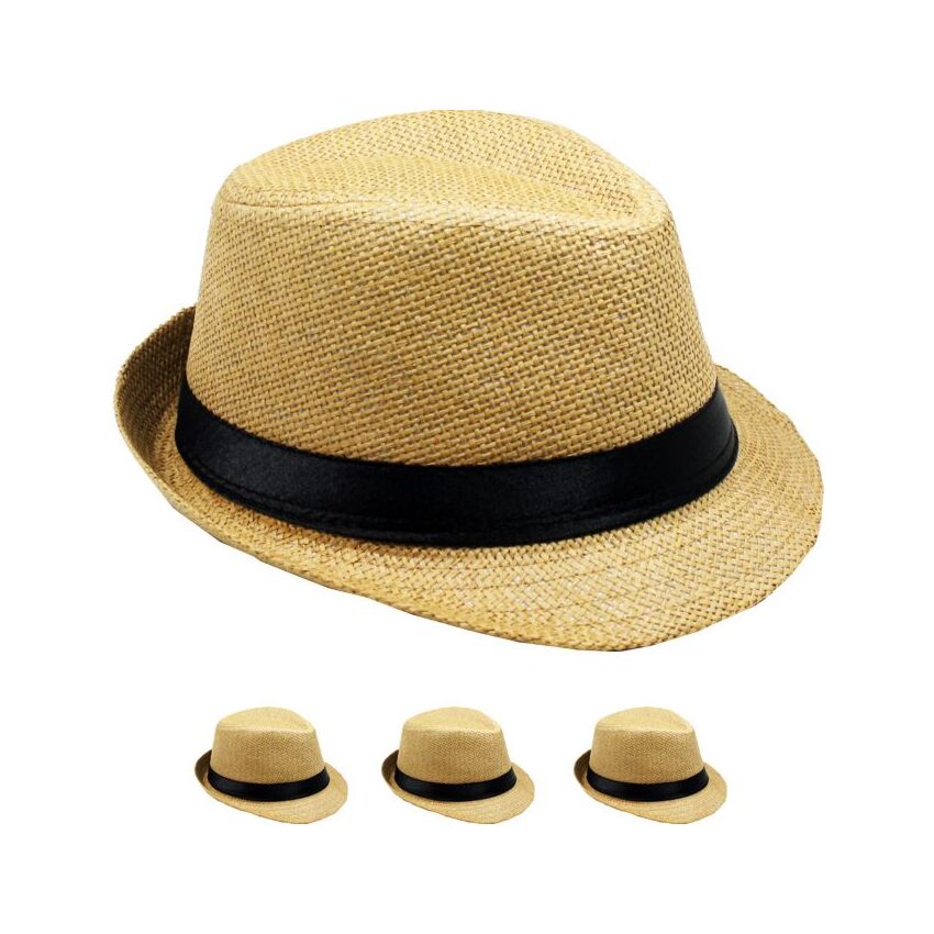 Wholesale Casual Black Banded Kid's Trilby Fedora Hat in Tan