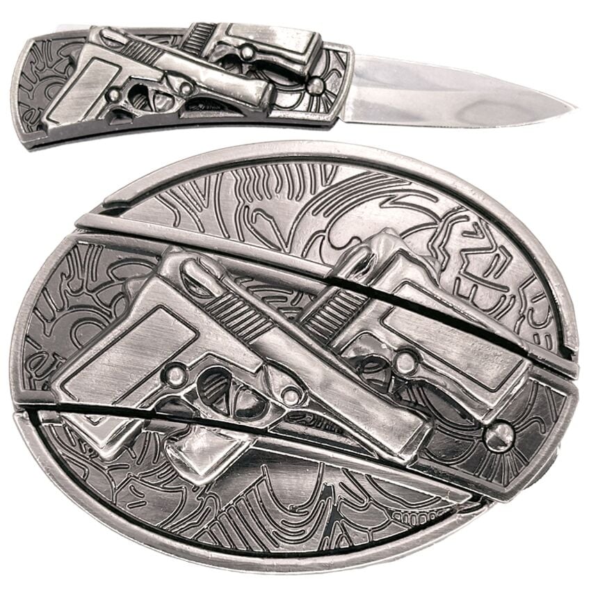 Crossed Guns Knife Belt Buckle - Buy in Bulk & Save