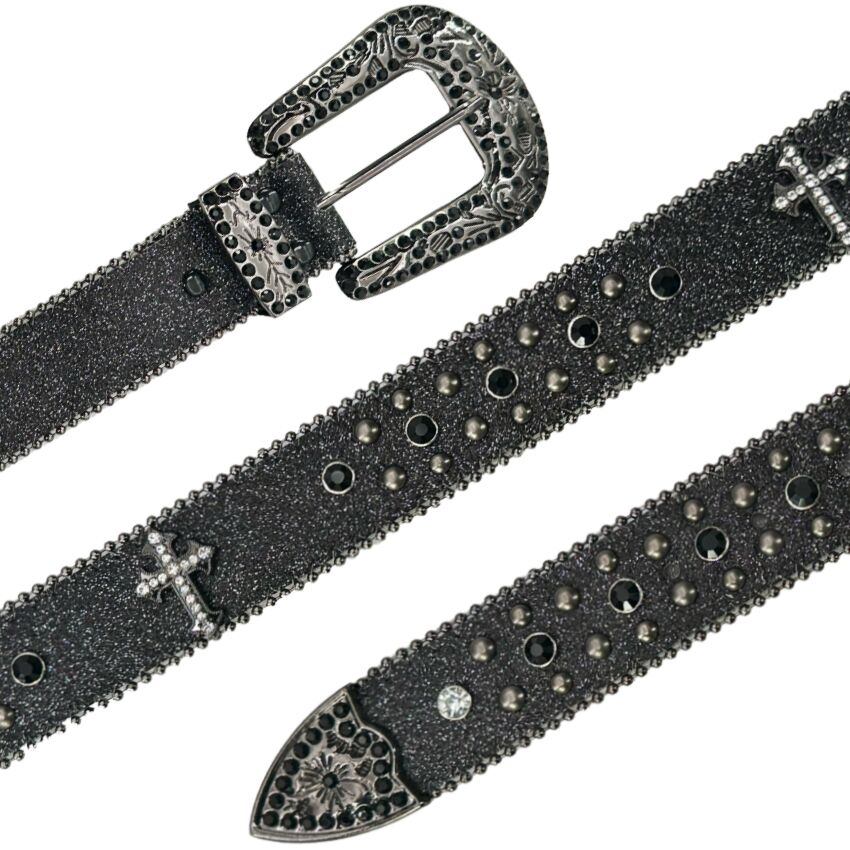 Wholesale Black Rhinestone Belts - Unisex Bling Design