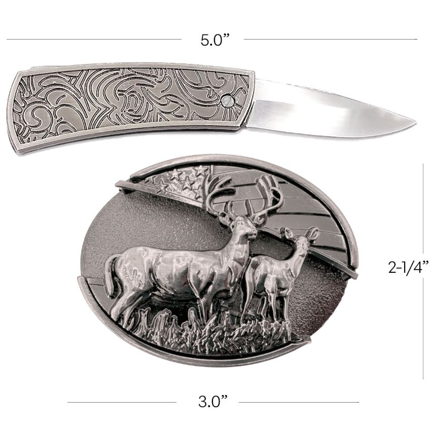 USA Flag Knife Belt Buckles Bulk - Deer Design