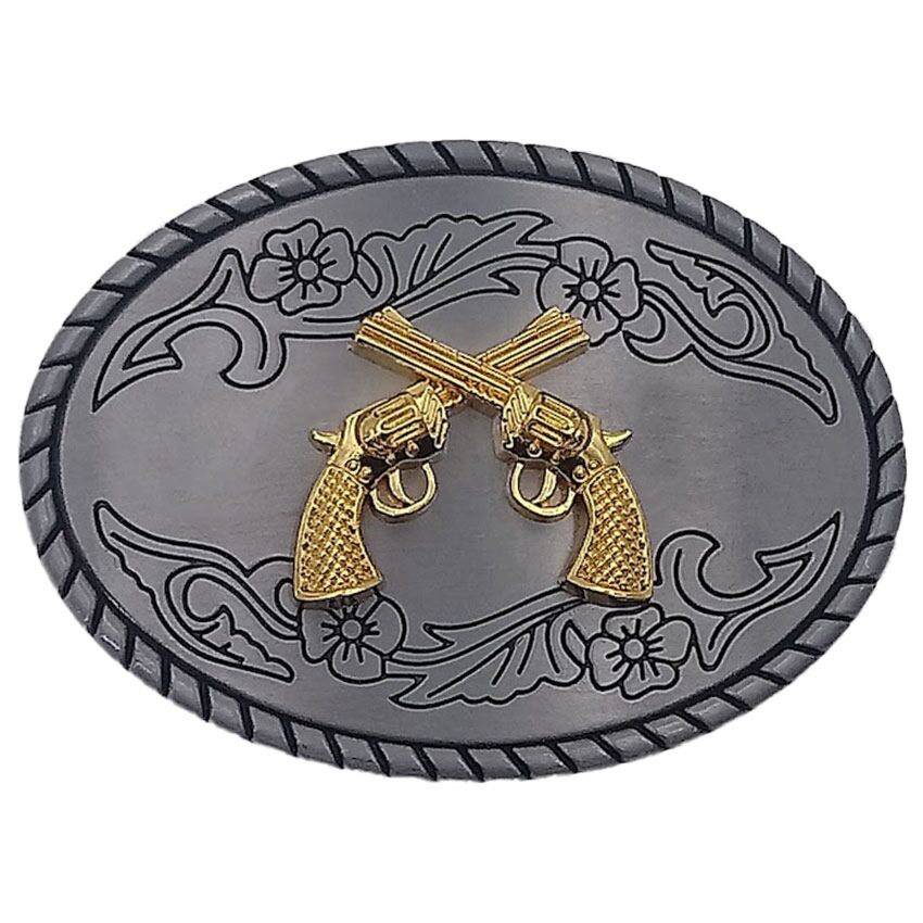 Golden Crossed Guns Belt Buckles - Wholesale & Bulk