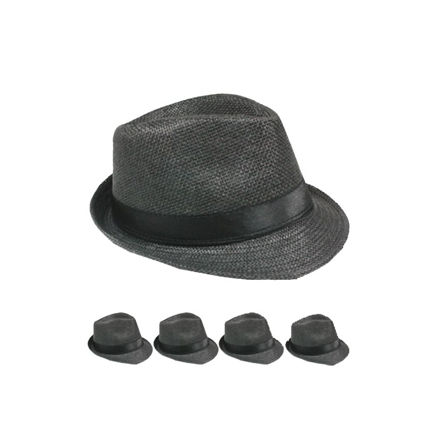 Wholesale Classic Black Toyo Straw Trilby Fedora Hat with Black Strip