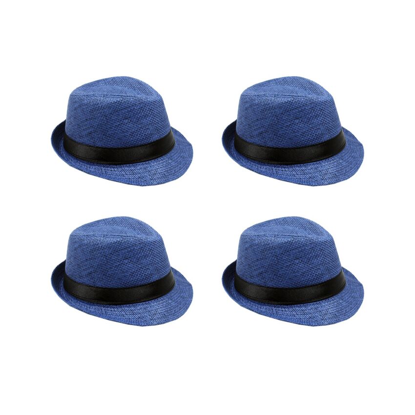 Navy Blue Paper Straw Kid Trilby Fedora Hat - Wholesale