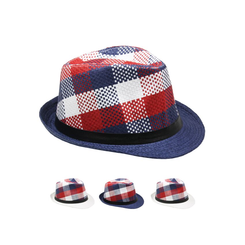 Wholesale Checkered Mix Color Trilby Fedora Hat Set