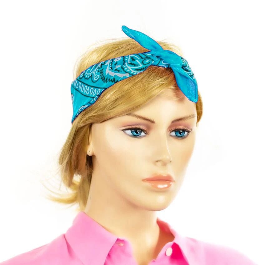 Wholesale Light Blue Paisley Paisley Print Polyester Bandanas