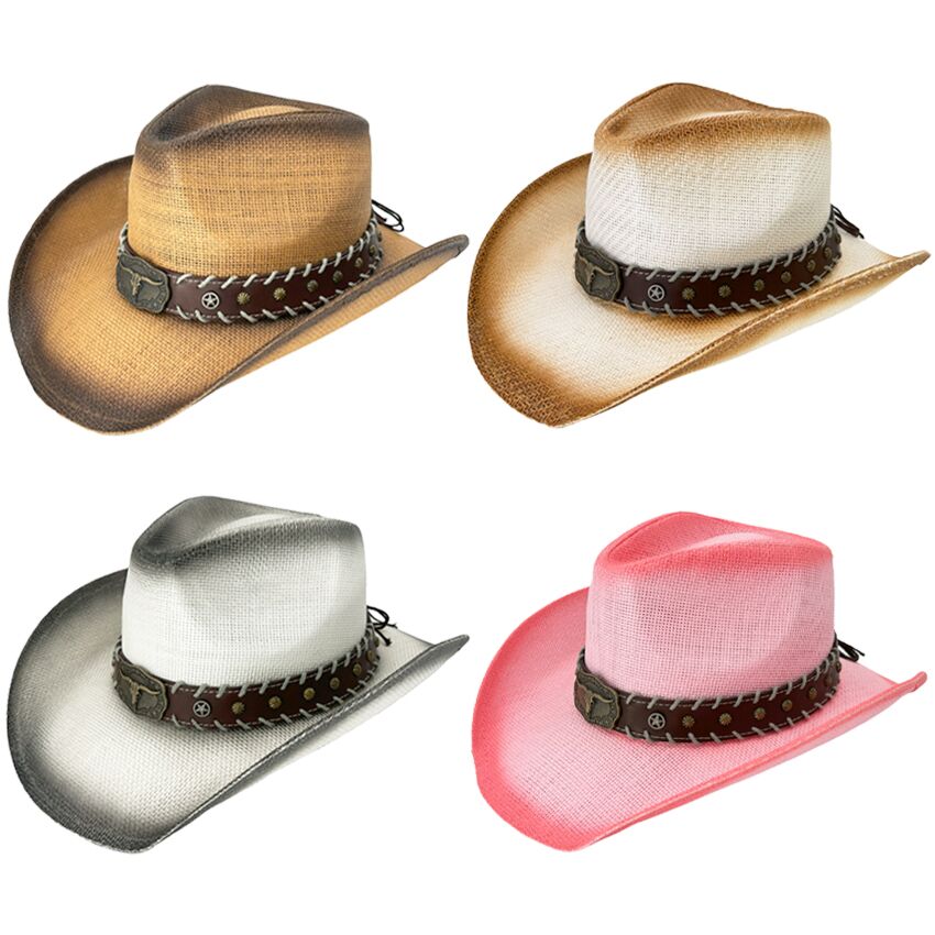 Wholesale Paper Straw Bull style Mix Color Western Cowboy Hat