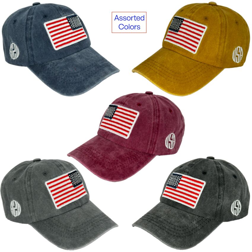 Wholesale Vintage Distressed Baseball Caps - USA Flag Design