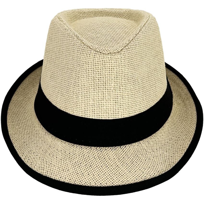 Get Your Bulk Brown Straw Trilby Fedora Hat with Black Strip Band