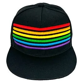 Rainbow Strip Plain Black Snapback Cap - Wholesale