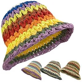 Buy Wholesale Straw Crochet Bucket Hats - Multicolor Stripes