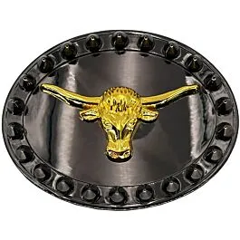 Black & Gold Oversize Bull Buckle - Bulk & Wholesale