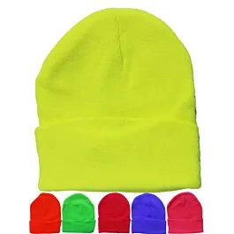 Unisex Plain Mix Neon Color Beanie Hat - Wholesale